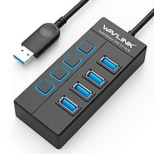 WAVLINK USB 3.0 Hub, 4-Port USB3.0 Type A Adapter with Individual LED Power Switches, Portable Data Hub for Windows XP/Vista/7/8/10 & MAC OS 10.6 to 10.13.3