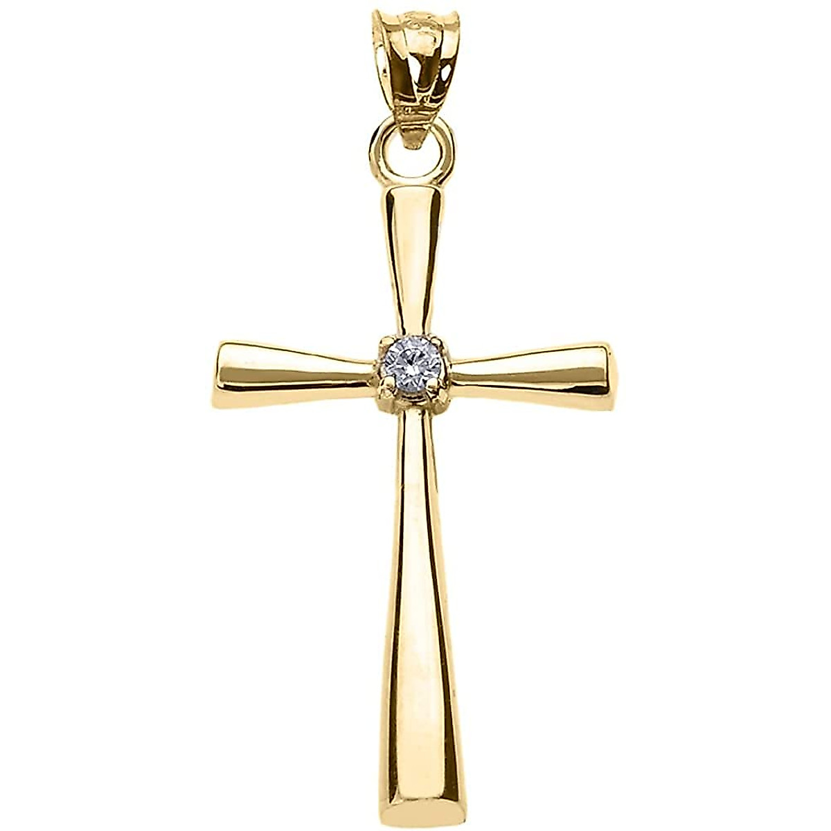 Religious Jewelry 14K Yellow Gold Solitaire Diamond Accented Cross Pendant Charm (K-M Color, Promo Clarity)