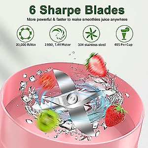 Portable blender for shakes and smoothies,Personal blender, 20000r/m,16 oz Traveling Fruit Veggie Juicer Cup With 6 Blades, Portable Blender USB Rechargeable for Sport,Gym,Office (Pink)