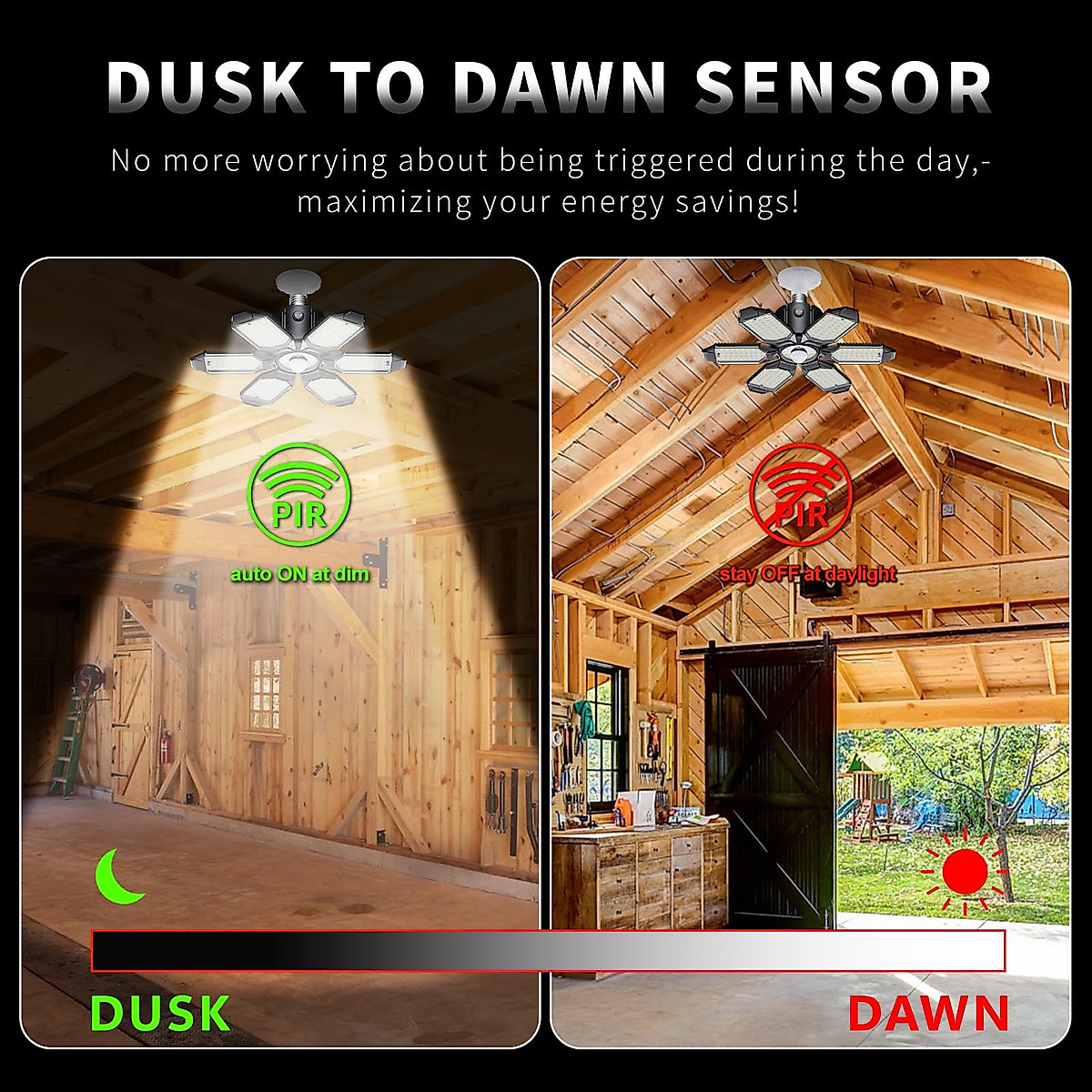 Craftersmark Motion Sensor Garage Light, 20000LM 200W Garage Lights Ceiling Led Motion Activated,Motion Light Indoor with Dusk to Dawn, E26/E27 Screw in Shop Light for Basement Barn Attic Warehouse