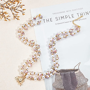 PH PandaHall 60pcs 9~10mm Rose Lampwork Beads Gold Sand Glass Beads Handmade Flower Glass Beads Round Loose Beads for Rosary Making Jewelry Craft Making with 1.5~2mm Hole - White