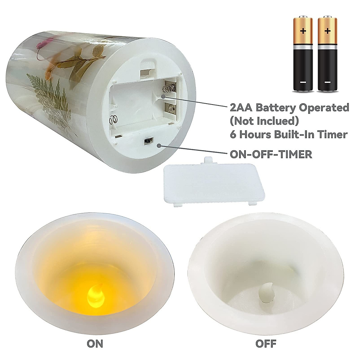 Holitown Flickering Candles, Flameless Candles D4 x H8, Blue Leaf Battery Candles Real Wax Pillar Candle with Timer for Summer Party,Home,Coverd Courtyard(4"x8")