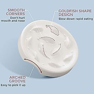 MSBC Pet Slow Feed Dish for Cats and Small Dogs - Fish Pool Design, Fun Interactive Bloat Stop Puzzle Feeder Bowl Healthy Eating Diet Food Grade Melamine Material Easy to Clean Dishwasher Safe (White)