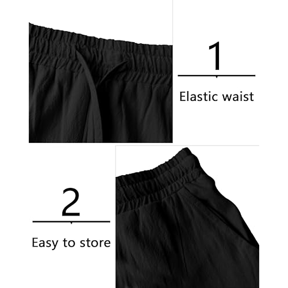 NANAMEEI Men's Drawstring Linen Pants Casual Beach Loose Trousers with Drawsting Elastic Waistband Pocket 2XL Black