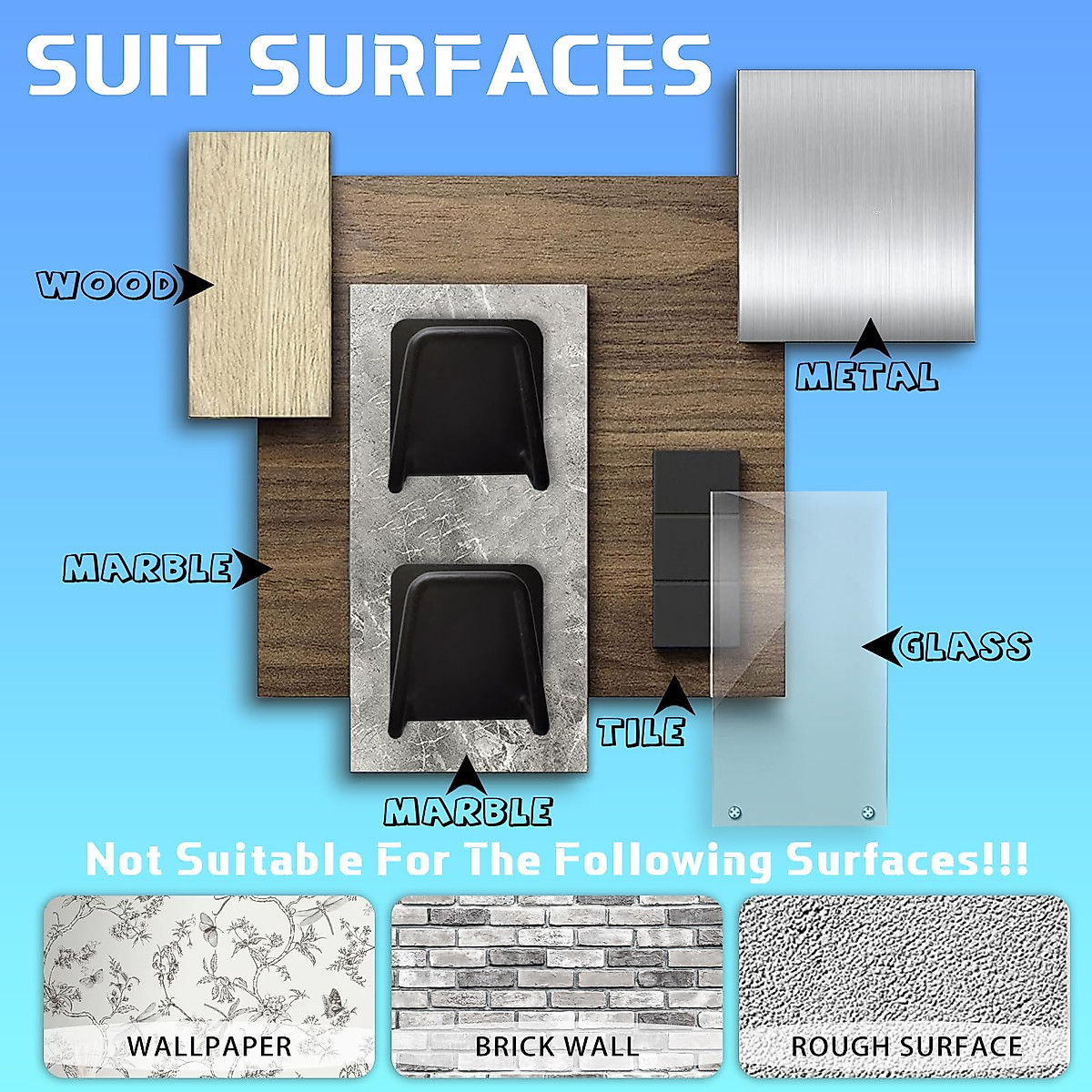 Hat Rack for Wall Hat Organizer (6-Pack), Metal Hat Racks for Baseball Caps, Adhesive Hat Hooks for Wall, No Drilling Hat Hangers for Closet Hat Holder Display, Sticky Hat Storage for Baseball Cap