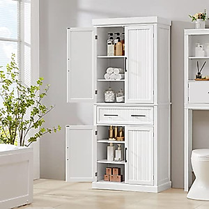 Topeakmart 72" Kitchen Storage Cabinet with Large Drawer, Wooden Pantry Cabinet Cupboard with Doors and Adjustable Shelves, Storage Cabinet Organizer for Kitchen, Dinning Room, Living Room, White