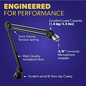 AUPHONIX PRO Mic Arm Stand – Microphone Scissor Boom & Clamp - Compatible with Standard Shock Mounts - Microphone Stand for Desk or Table