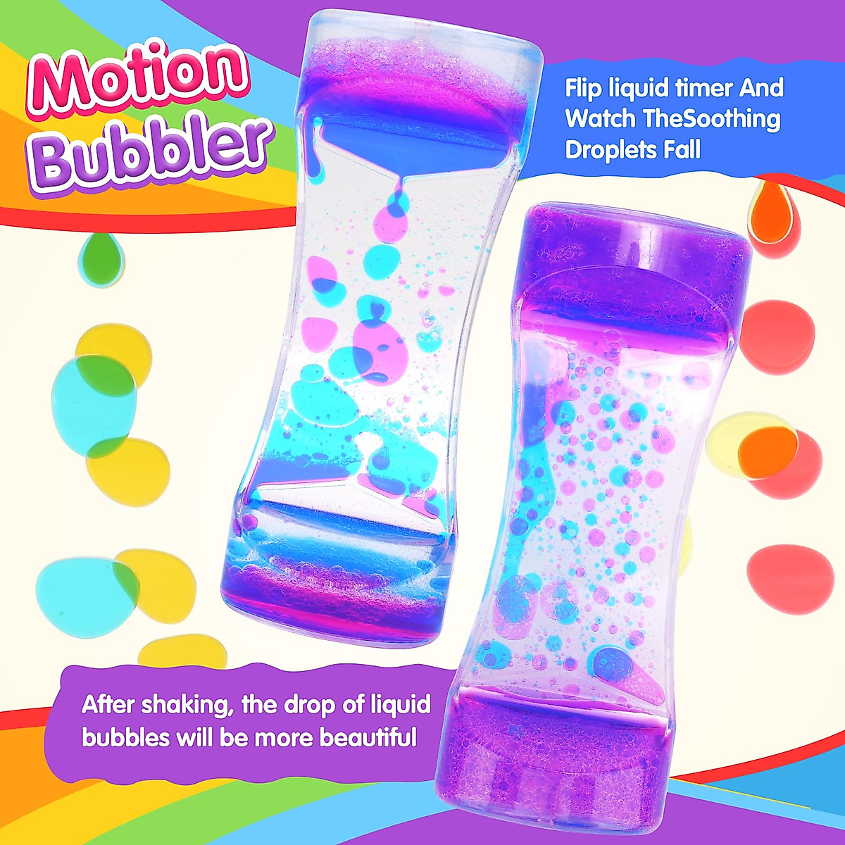 Liquid Timer - Sensory Toy for Relaxation, Liquid Motion Bubbler Timer with Floating Color Lava Lamp, 3-Pack Incredibly Effective Calming Stress Relief Hourglass Toy for Kids & Adults, Autism & ADHD