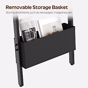 YATINEY Blanket Ladder, 5-Tier Towel Ladder with Hooks and Basket, Wall-Leaning Blanket Holder, Display Towel Rack Shelf, for Living Room, Rustic Brown and Black CJ02BR