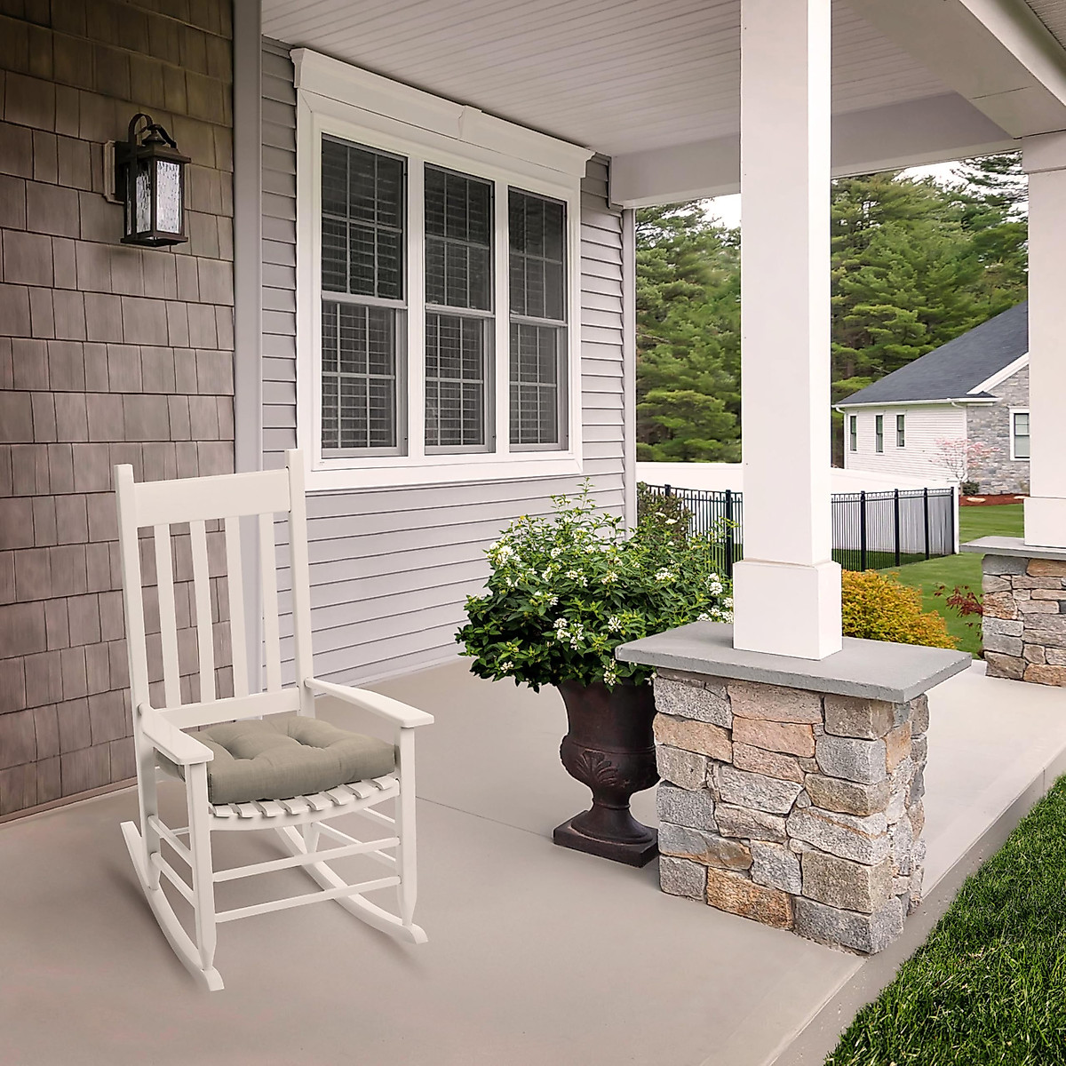 Arden Selections earthFIBER Outdoor Rocking Chair Cushion, 2 Pack, 20 x 18, Rain-Proof, Fade Resistant, Tufted Plush Cushion for Rocking and Wicker Chairs 20 x 18, Sandbar Taupe Texture