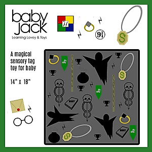 Baby Sensory, Security & Teething Closed Ribbon Tag Lovey Blanket with Minky Dot Fabric: 14”X18” (Dark Magic)