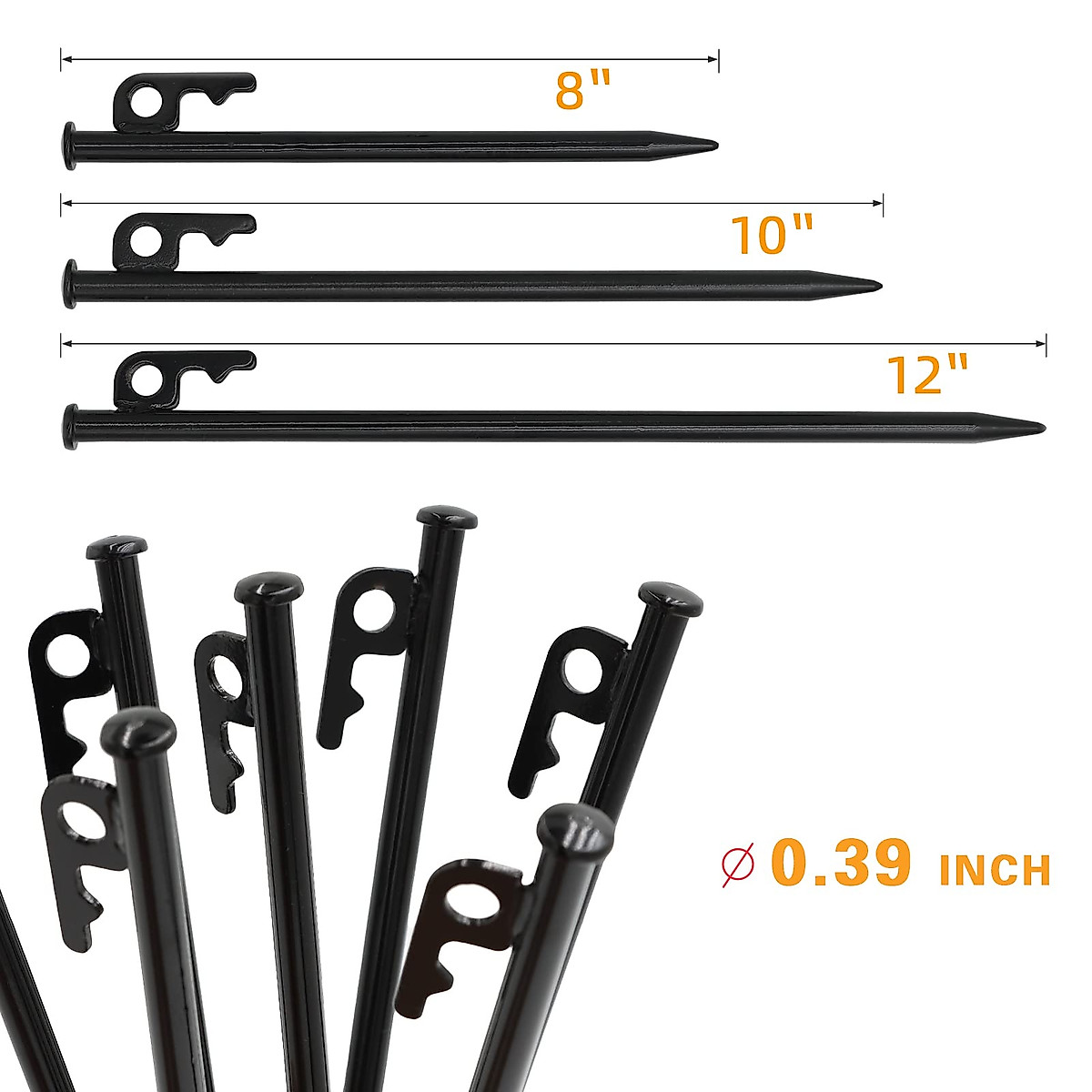 Thousfan 10 inch Tent Stakes,Metal Heavy Duty Camping Stakes for Outdoor Canopy and tarp ,10 Pack with Portable Bag