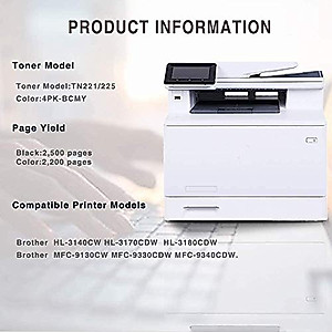 FUTUNE Compatible 4Pk DR221 Drum Sets Replacement for Brother DR221 DR-221CL DR221CL Drum Unit Fits for Brother HL-3140CW HL-3170CDW MFC-9130CW MFC-9330CDW MFC-9340CDW Printers (BCMY,4-Pack)