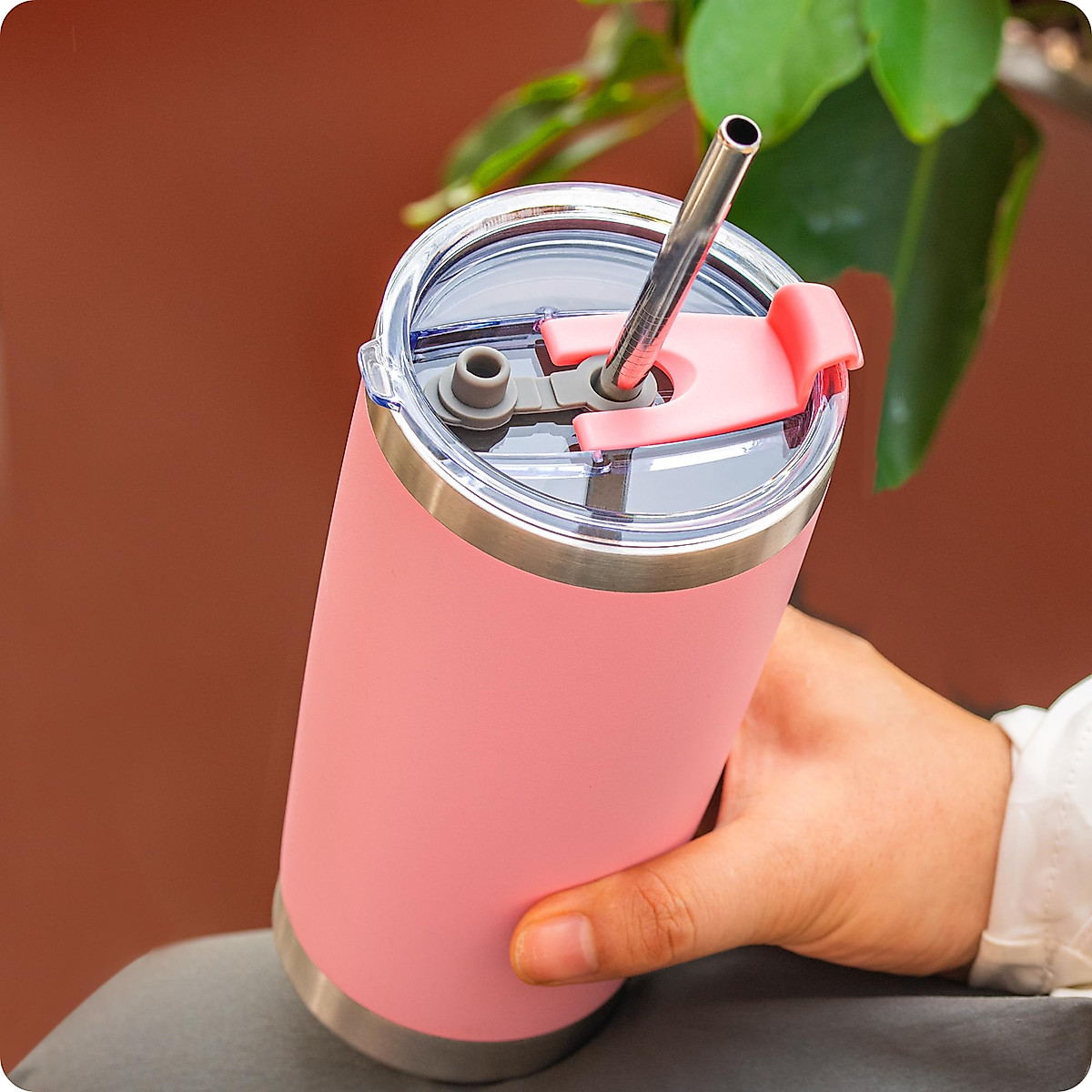 Prurex 20 oz Tumbler Lids,Replacement Lid for 20 oz Yeti Rambler,Old Style Rtic and More,Straw Friendly, 20 oz Tumbler,Cup Cover (Pink)