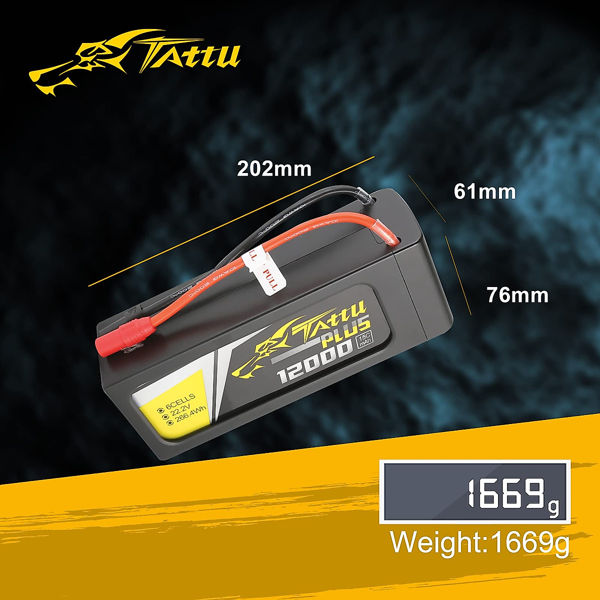 TATTU Plus LiPo Smart Battery Pack 12000mAh 22.2V 15C 6S with AS150+XT150 Plug for UAV Drone Integrated with Smart BMS