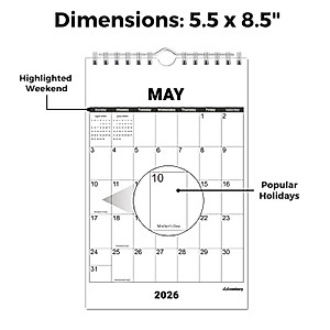 CRANBURY 2023 Small Wall Calendar - (5.5x8.5"), Mini Notepad Calendar, Little Wall Calendar 2023 for Desk, Fridge, or Bulletin Board, Includes Stickers