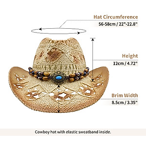SAJUZEN Straw Cowboy Hat Men's Women's Classic Vintage Western Straw Cowgirl Hat Sun hat