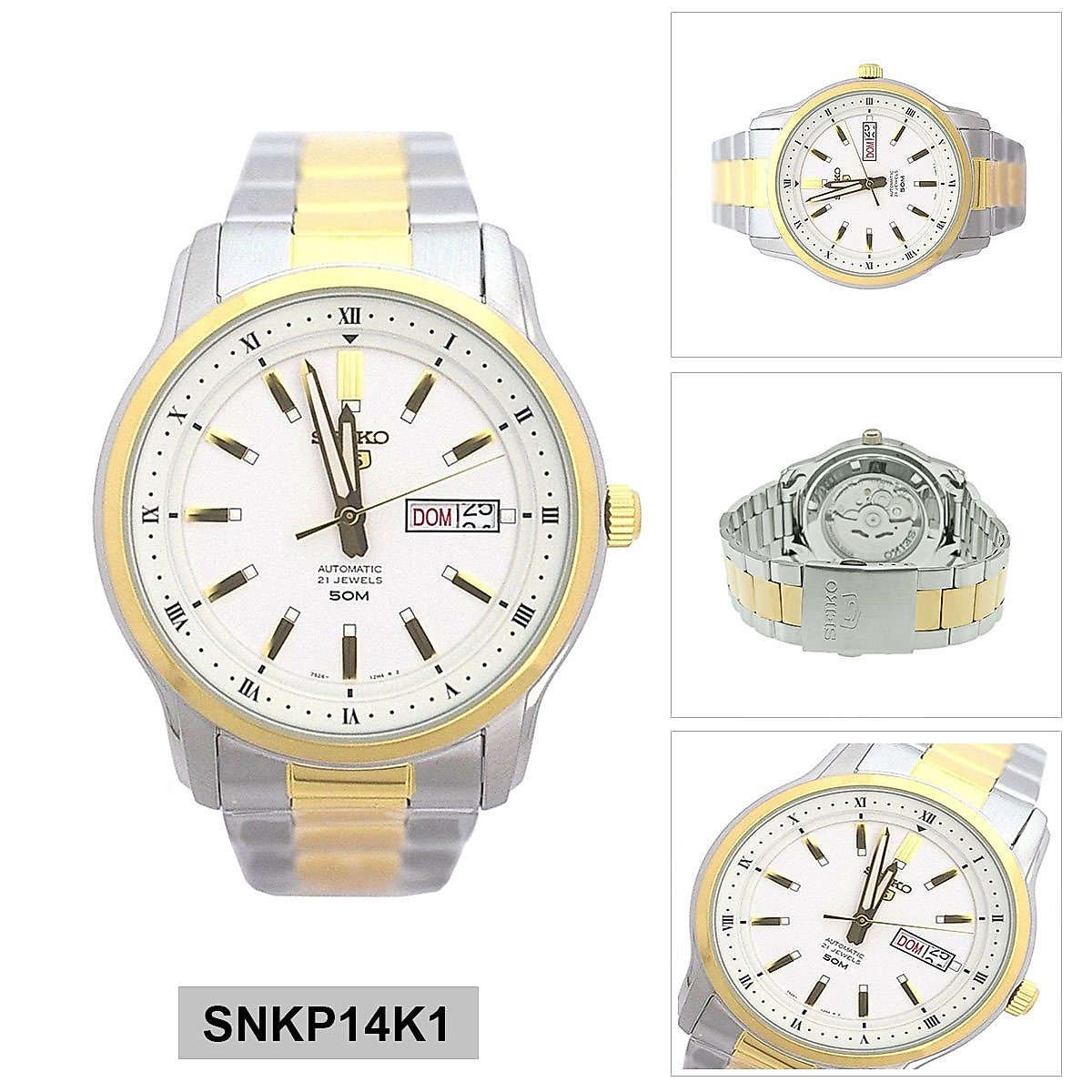 SEIKO Series 5 Automatic White Dial Two-Tone Men's Watch SNKP14K1S