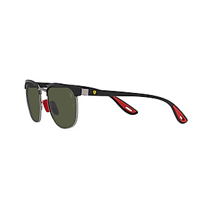 Ray-Ban RB3698M Scuderia Ferrari Collection Square Sunglasses, Matte Black On Matte Gunmetal/Green, 53 mm