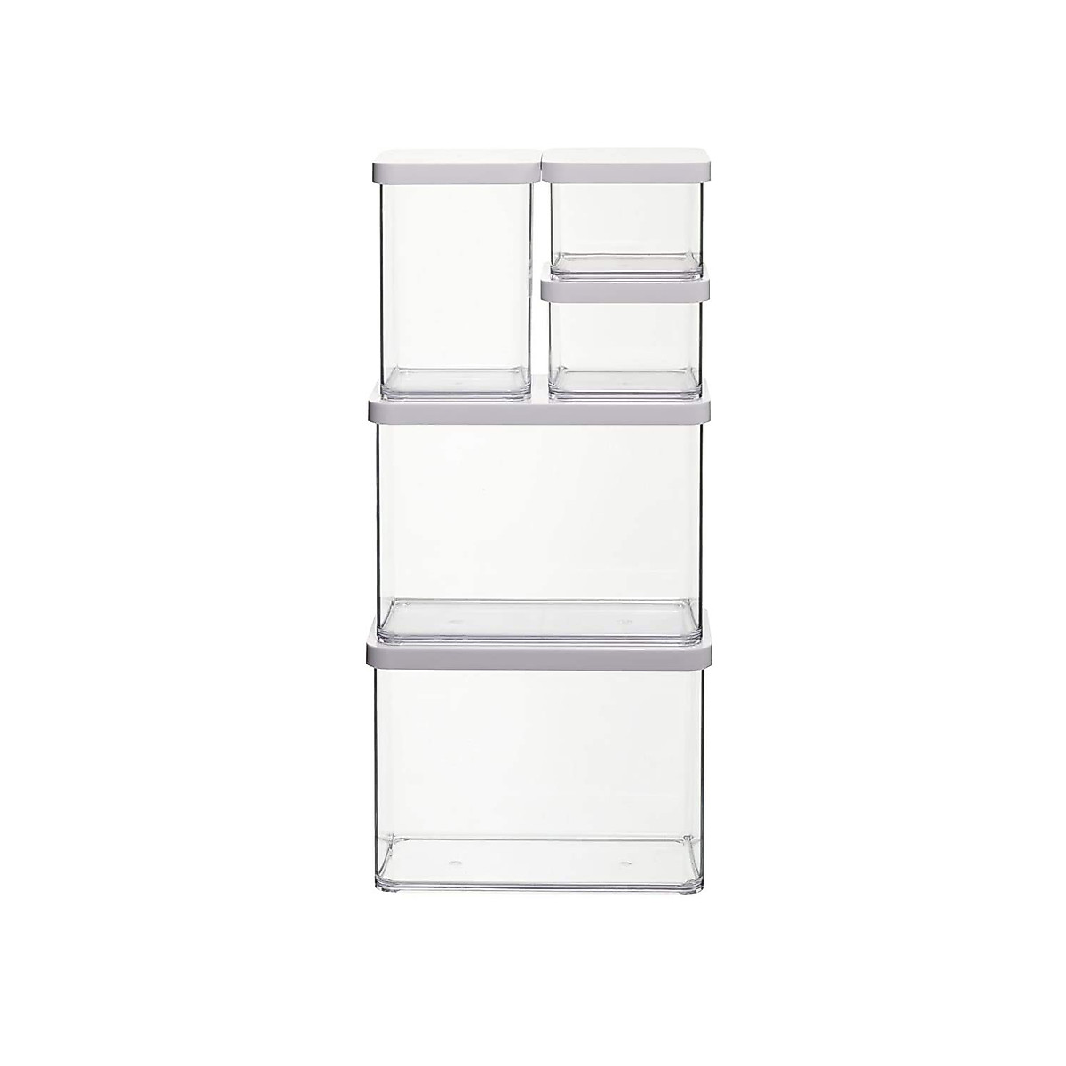 Rotho, Loft, Set of 5 Storage Boxes, Plastic (PP) BPA-Free, Transparent/White, 2 x 2,1l, 1 x 1,0l, 2 x 0,5l (30,0 x 21,0 x 15,0 cm)