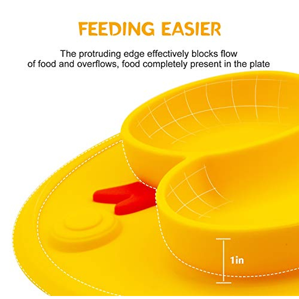 Silicone Divided Toddler Plates - Portable Non Slip Suction Plates for Children Babies and Kids BPA Free Baby Dinner Plate (Duck Blue/Yellow)