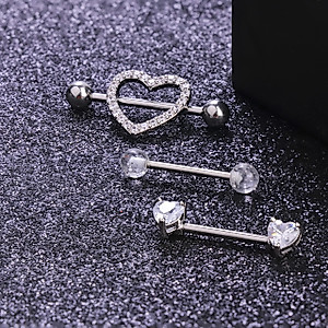 Besteel 8 Pairs Nipple Rings 14G Stainless Steel Nipplerings CZ Heart Butterfly Ball Tongue Barbell Rings Retainer Body Piercing Jewelry for Women Silver