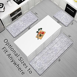ASPMIZ 3 Pieces Kitchen Mats Cushioned Anti Fatigue, Waterproof PVC Runner Rug Kitchen Memory Foam Rugs Non Slip Kitchen Mats for Floor, Alfombras para Cocina, 18'' x 30'' + 18'' x 48'' + 18'' x 60''