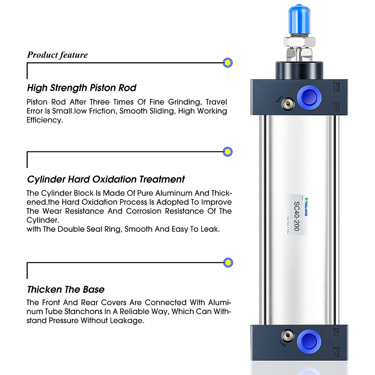 TAILONZ PNEUMATIC Air Cylinder SC 40 X 200 Bore: 40mm Stroke: 200mm Screwed Piston Rod Dual Action
