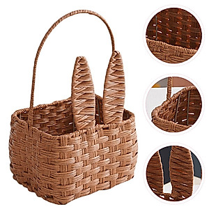 Cabilock Bread Basket Candy Gift Baskets Easter Bunny Basket Hanging Basket Toy Woven Basket with Handle Wicker Food Basket Snack Container Food Storage Holder Beach Rattan Laundry Basket