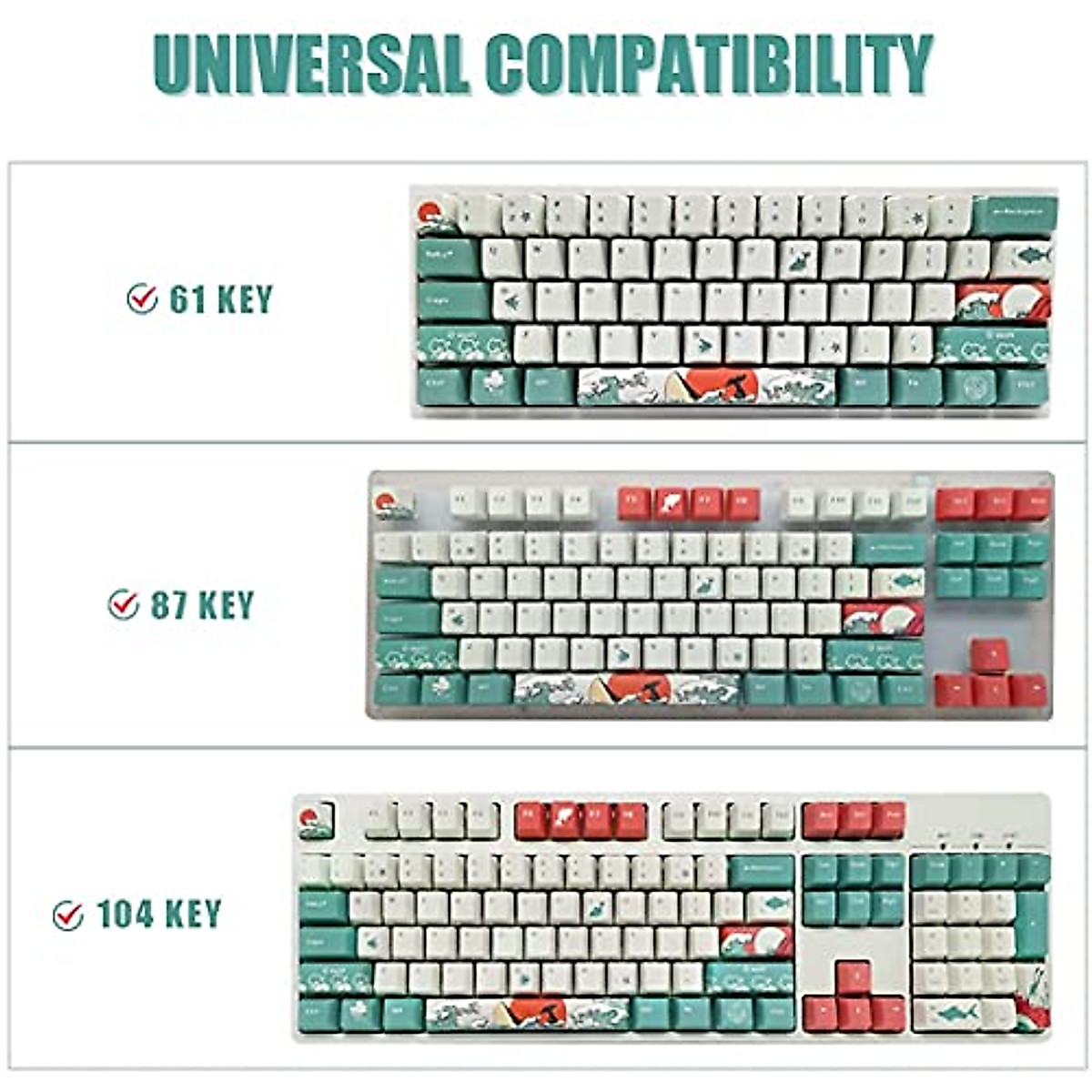 Custom Keycaps and Gaming Mouse Pad Set, Upgrade OEM Profile Dye Sublimation Keycap Set & Large Mouse Pad, Desk Mat, Keyboard Pad(27.6''x11.8'') Kit for Windows PC Gamer (Coral Sea)
