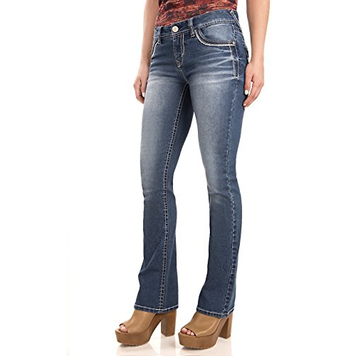 WallFlower Women's Legendary Bootcut Mid-Rise Insta Stretch Juniors Jeans (Standard and Plus), Keller, 15