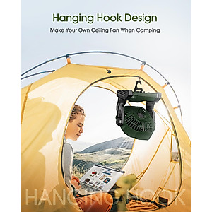 Drchop Portable Rechargeable Fan, 8-Inch Battery Operated Fan with Light & Hook, 10400mAh Travel Tent Fan, Quiet USB Desk Fan for Table, Outdoor, Army Green