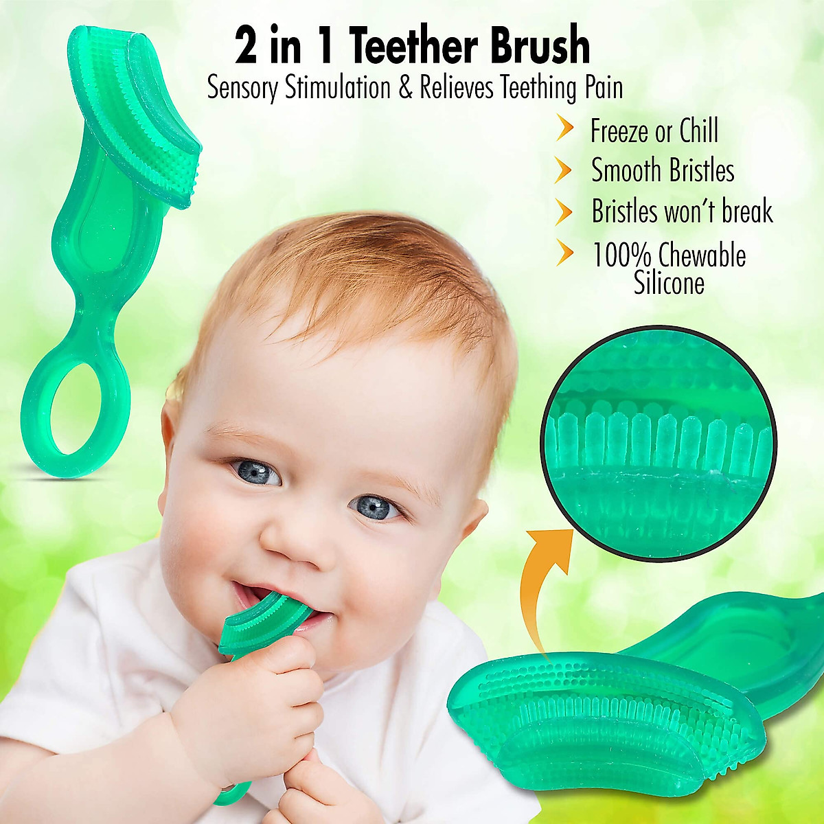 Brilliant Infant Oral Care Set by Baby Buddy, 5 PC, Includes Tooth Gel, Finger Toothbrush, Wipe-N-Brush, Baby's 1st Toothbrush, Baby Toothbrush, Silicone Bristle Toothbrush - Teethers, Green