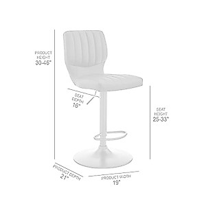 Armen Living Bardot Adjustable Height Black Faux Leather Swivel Bar Stool