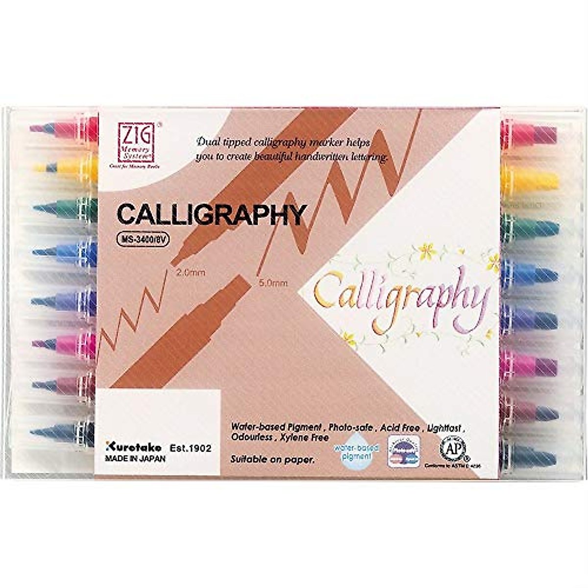 Kuretake Zig Memory System Blending Calligraphy Set - 2mm & 5mm, Set of 8, Dual Tip
