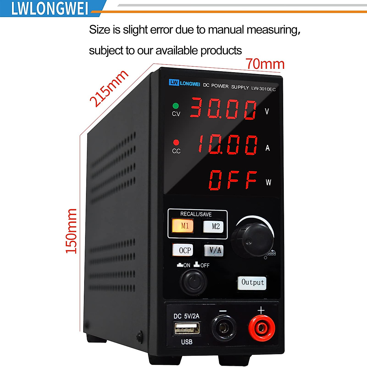 LWLONGWEI DC Power Supply Variable,30V 10A 300W Programmable Memory Function Adjustable Switching Regulated DC Bench Power Supply with 4-Digits LED Power Display 5V/2A USB Coarse and Fine Adjustmentsy