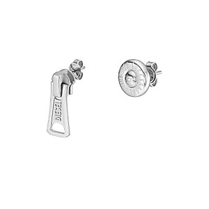 Diesel All-Gender Stainless Steel Stud Earring Set, Color: Silver Zipper (Model: DX1402SET)
