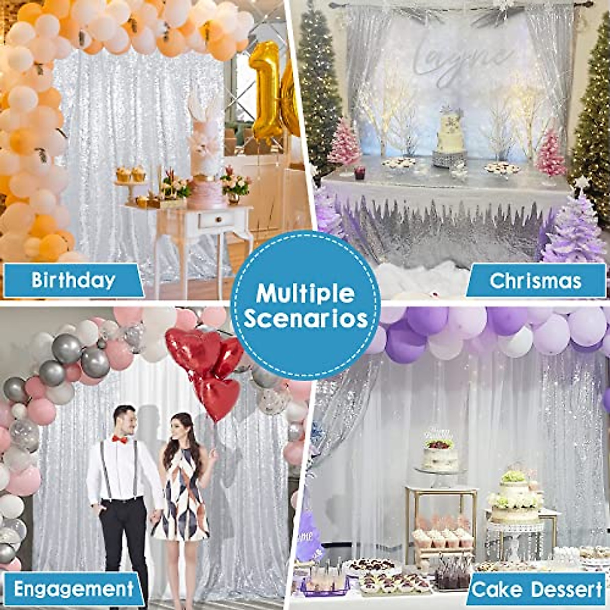 Trlyc Glitter Sequin Backdrop Curtains for Wedding Party Decor (2 Panels, W2 x H8FT,Sliver)