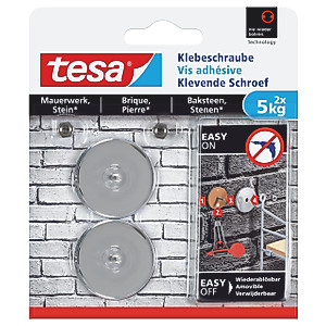 Tesa Adhesive Screw for Masonry and Stone, Holding Capacity 5 kg, Pack of 2, 77905-00000-00