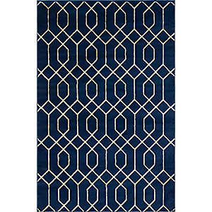 Unique Loom Glam Collection Geometric, Trellis, Metallics, Modern, Chic Area Rug, 4 ft 0 in x 6 ft 0 in, Navy Blue/Gold