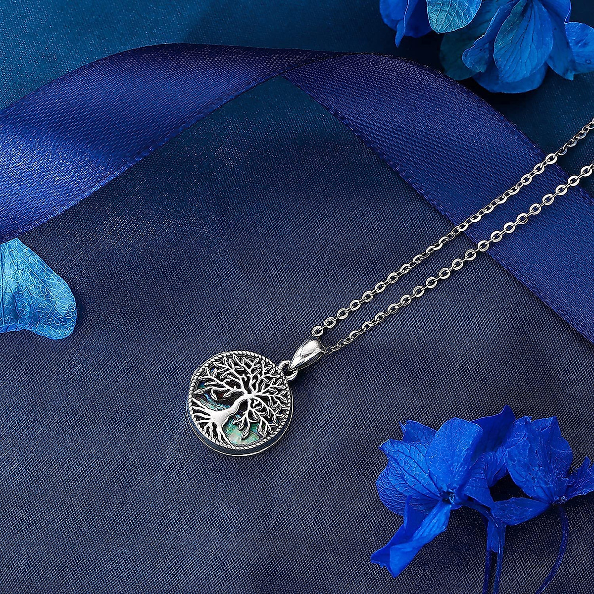 Aniu Tree of Life Locket Necklace for Women Wife , 925 Sterling Silver Abalone Seashell Inlaid Personalized Locket Oxidized Celtic Tree Pendant Jewelry, That Holds Pictures Photo Keep Someone Near to You