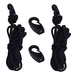 METER STAR 4pcs Kayak Hook and 2pcs 6.5feet Black Elastic Cord Elastic Nylon Cords for Kayak Canoe and Fishing Boat