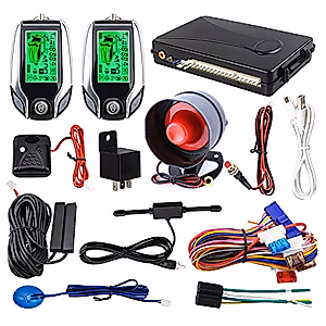 EASYGUARD EC204 2 Way car Alarm System with PKE Passive keyless Entry, Rechargeable LCD Pager Display & Remote Trunk Release, Shock Warning DC12V