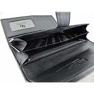 PELGIO Genuine Row Diamond Stingray Skin Leather Women's Trifold Clutch Wallet Black