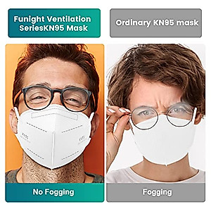Funight KN95 Face Mask 5-Ply Breathable Filter Efficiency≥95% Protective Cup Dust Disposable Masks Against PM2.5 White 50 Pack