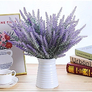 XONOR 12 Bouquets Artificial Flocking Lavender Flowers Fake Lavender Plant for Wedding Home Decor Office Table Garden Patio Decoration (Purple)