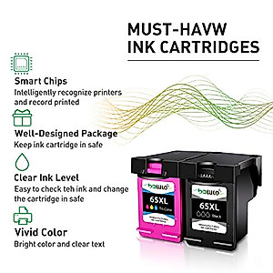 65 Ink Cartridges Black and Color Combo Pack Ink Cartridge Replacement for HP 65 Black Ink Cartridge for DeskJet 3755 2655 3700 3720 3730 3735 2622 2624 2652 Envy 5055 5052 5058 for HP Ink 65