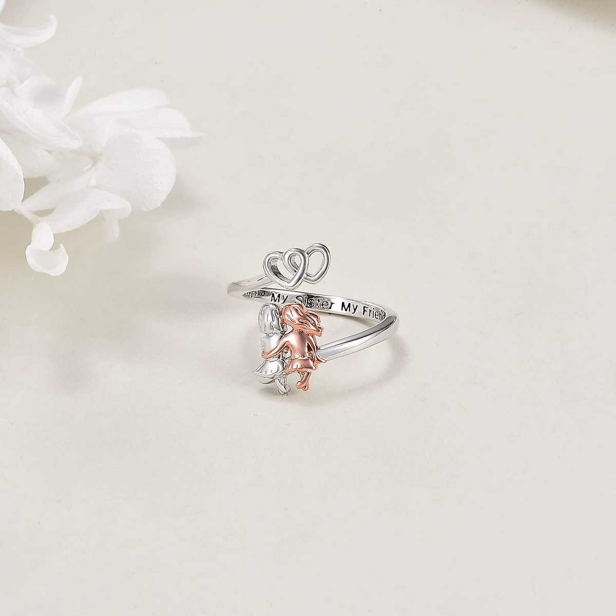 AXELUNA 925 Sterling Silver Sisters Ring Adjustable My Sister My Friend Jewelry Gifts for Women Sisters Gifts from Sister Heart Friendship Rings