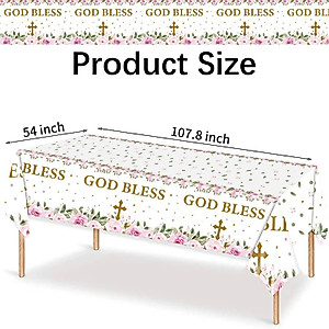 Baptism Decorations for Girls God Bless Party Decorations Floral God Bless Backdrop Banner,Pink Gold Balloon Garland,Cross Balloons Bautizo First Communion Christening Party Decorations,Baby Shower
