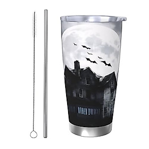 jshmgchw 3d Halloween Moon 20oz Tumbler, Car Cup With Lid And Straw, Spill-Proof, Stainless Steel Double Wall Vacuum Insulated Reusable Coffee Travel Mug, For Cold Drinks, Hot Beverage
